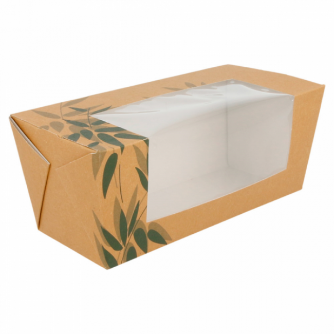 Brown carton sandwich box 300g/m² 7x7x3" (18x7.7x7.7cm) green leaves ...