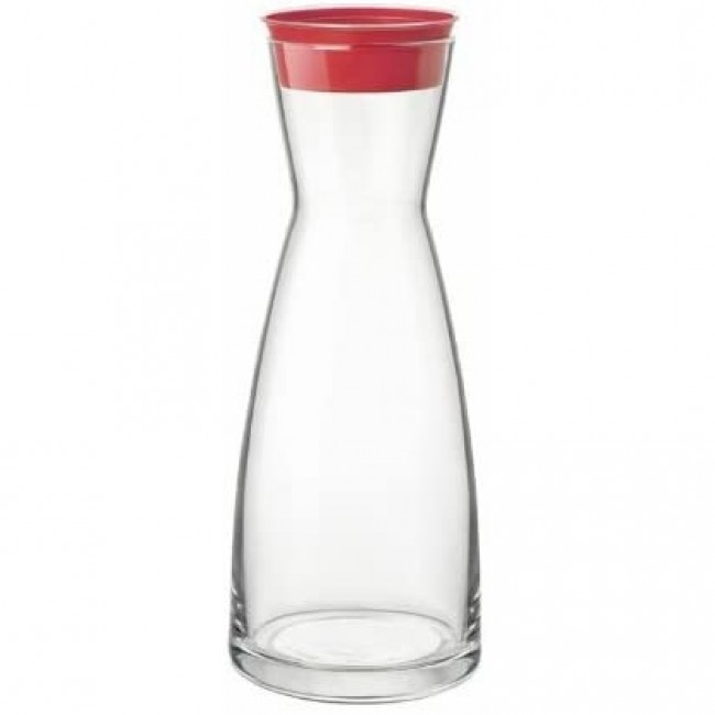 Transparent glass carafe 32 oz / 1L with plastic red lid - Ypsilon Brio - Bormioli Rocco
